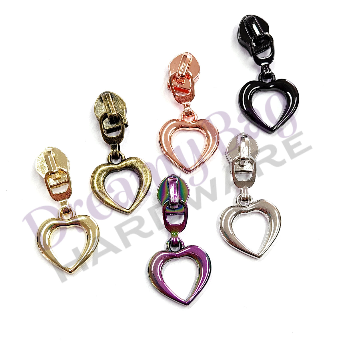 #3 and #5 Zipper Pull Heart – Dreamy Bag Hardware Pty Ltd
